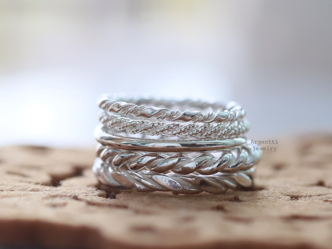 925 Sterling Twist Silver Ring,cutting Texture Single Silver Stacking Ring,skinny Ring in ...