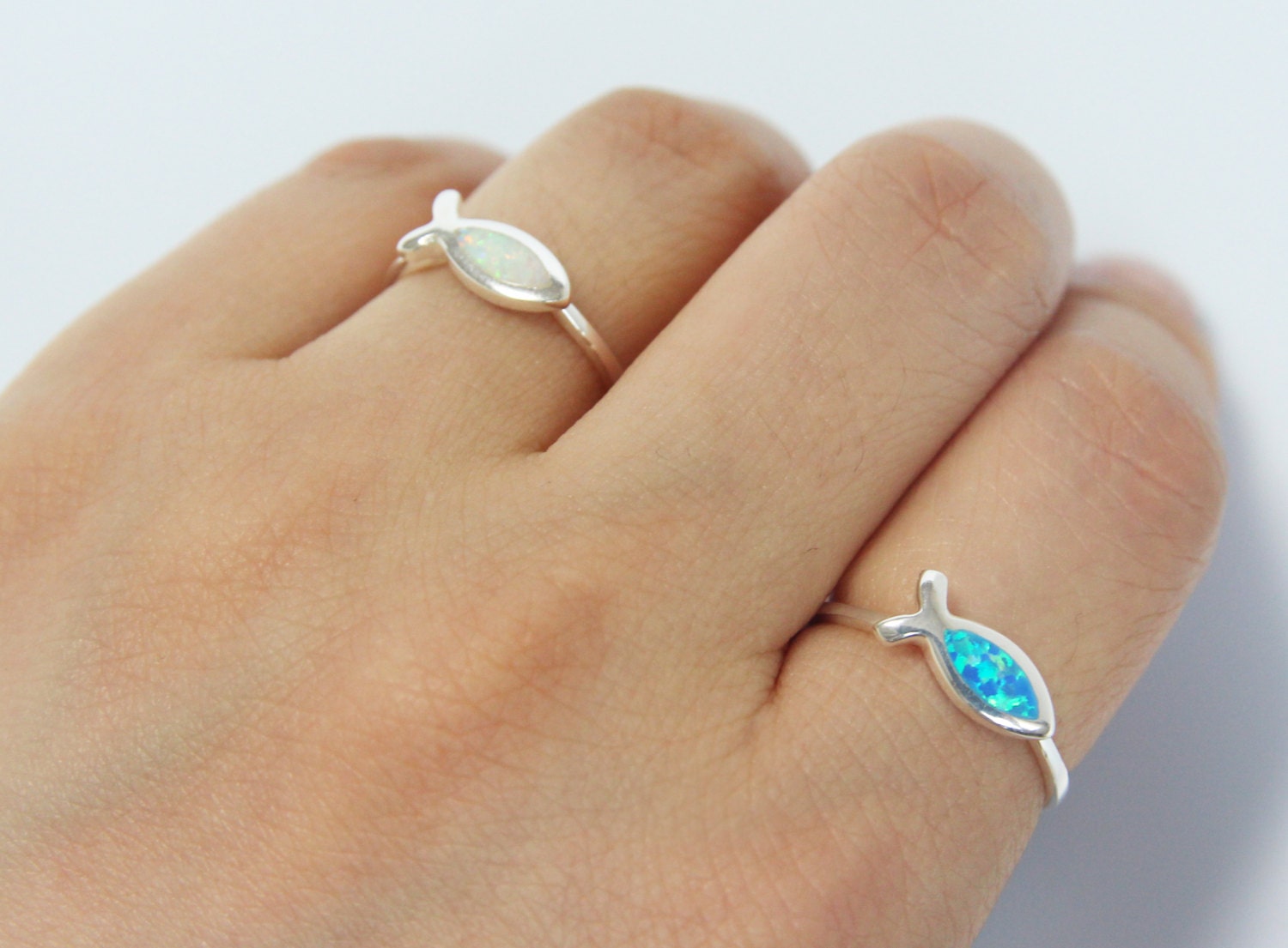 925 Sterling Silver Ring / Fish Opal Ring & Silver Ring | Etsy