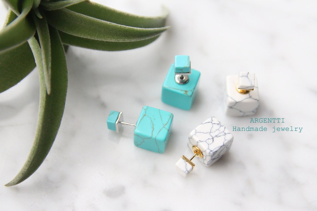 Color Marble Cube Ball Ear Jackets,solitaire Earrings,two Side Earrings ...