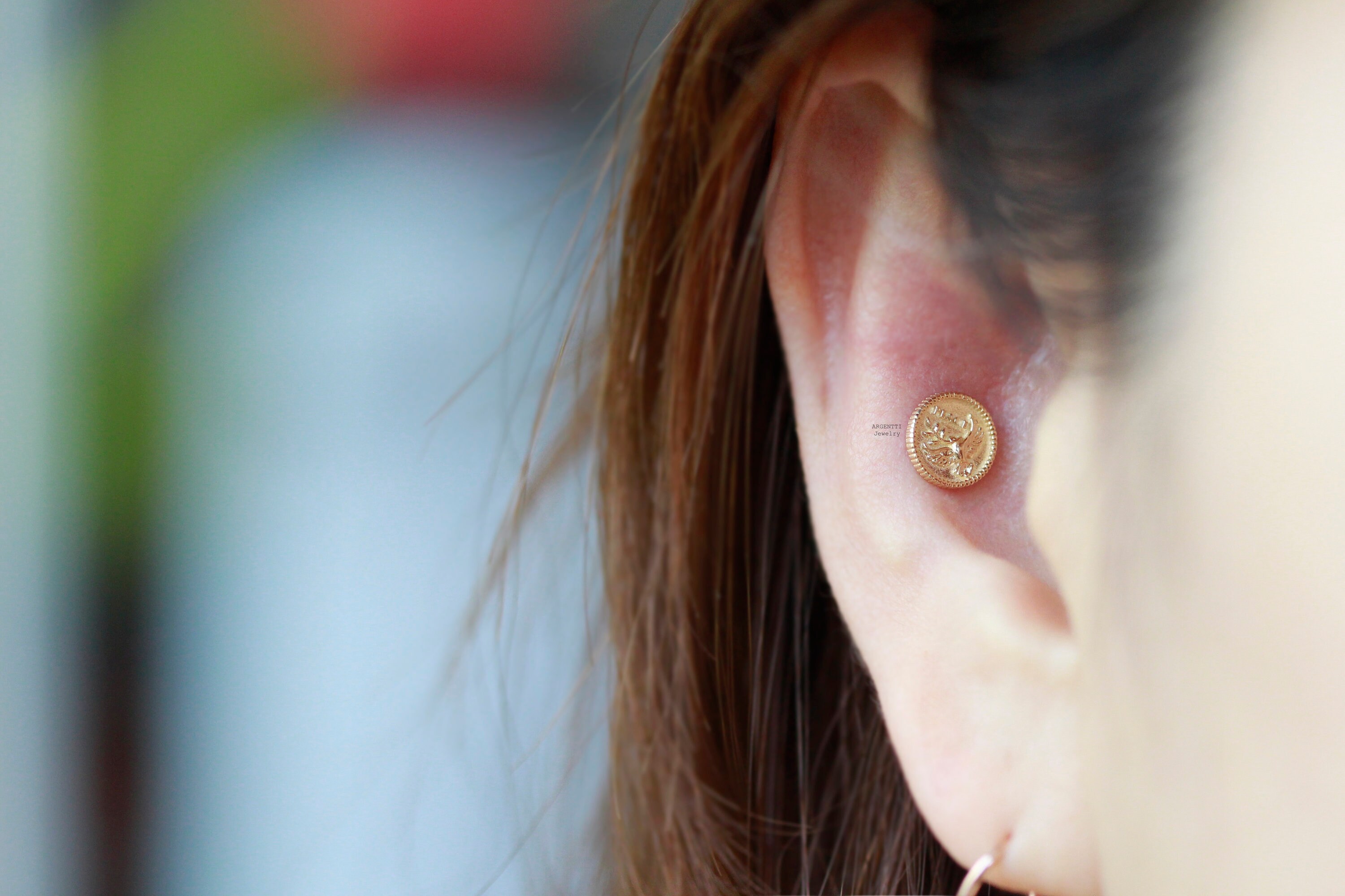 14k Gold Bird Peace Coin Piercing,outer Conch,for Her,for Mom,dainty ...