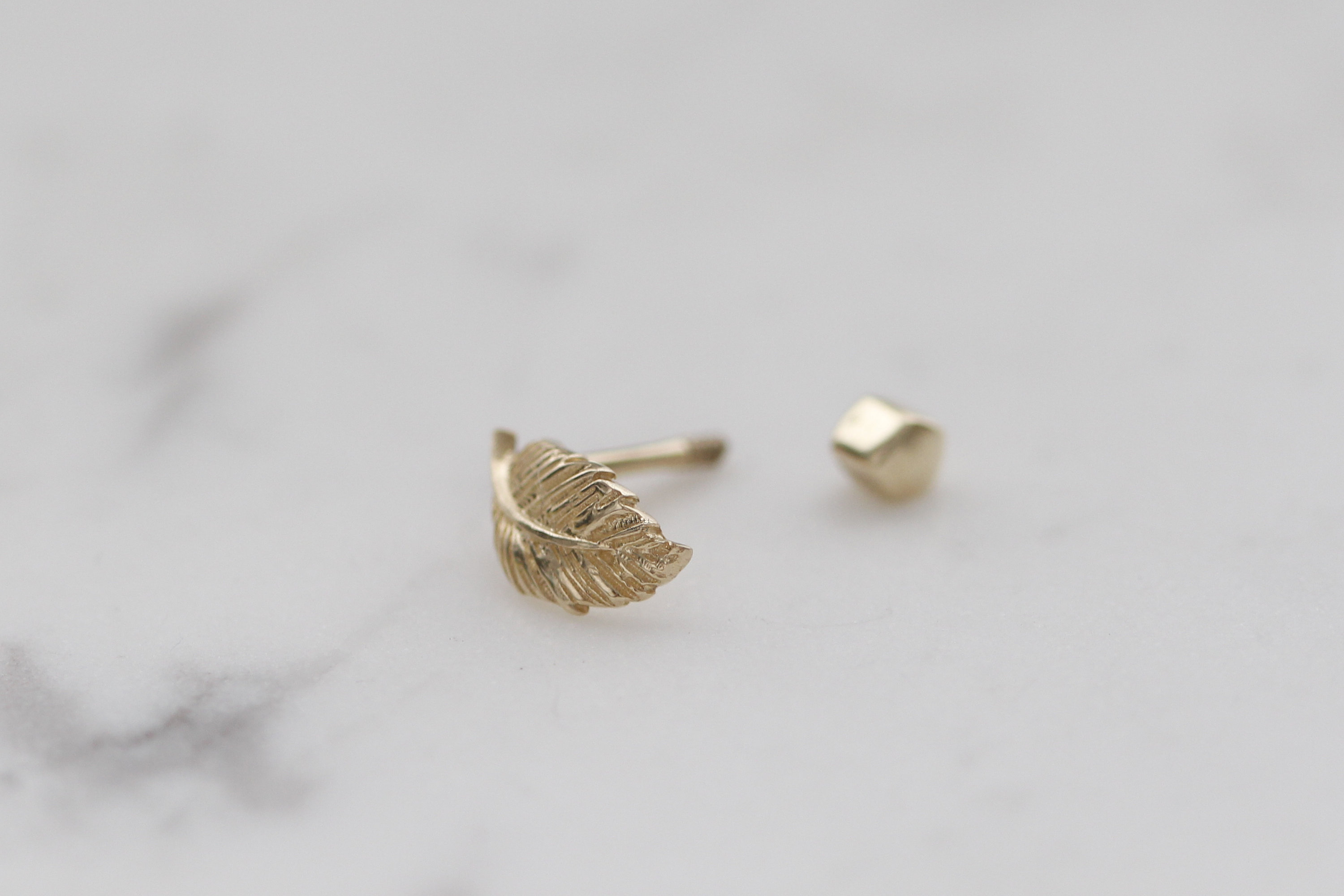 14K Gold Feather Screw Back Earringsfeather Earringouter | Etsy