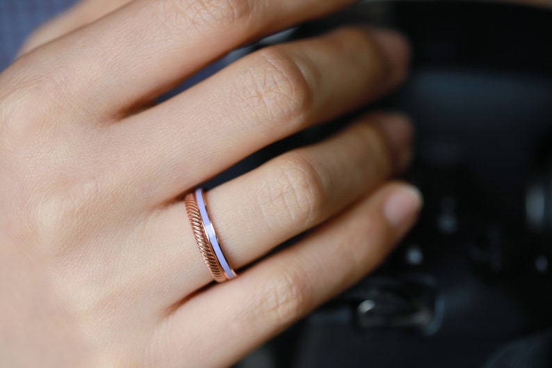 Tow Way Enamel & Cubic14k Gold Stacking Ringthin Solid Gold - Etsy