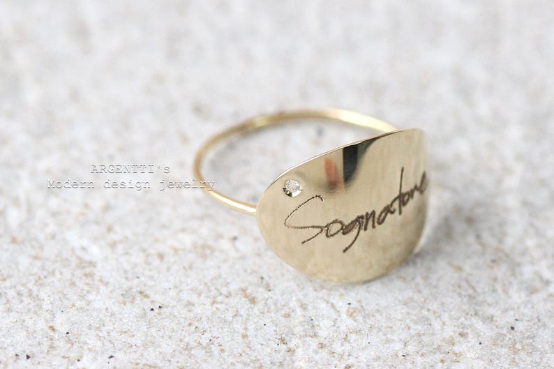 14k Solid Gold Personal Handwriting Engraved personalized - Etsy