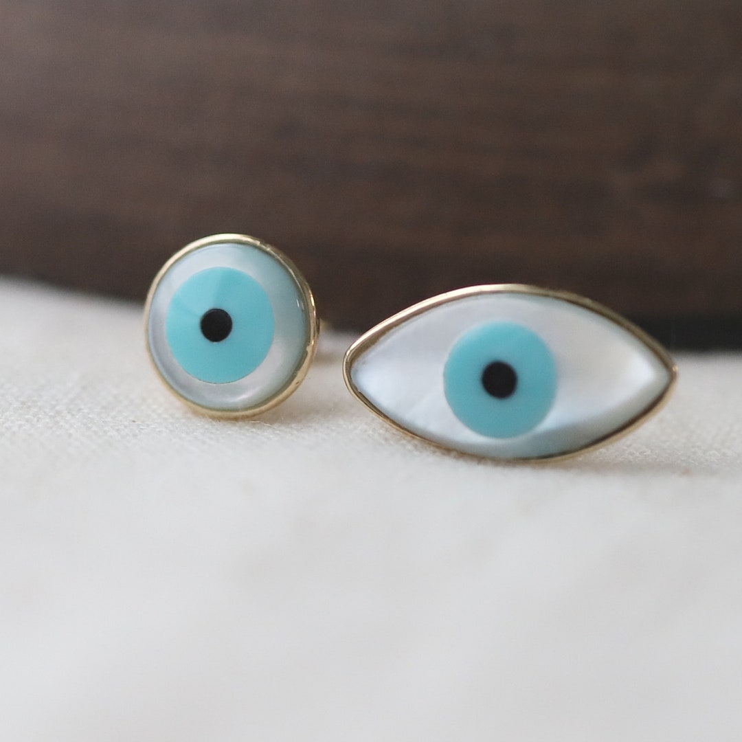 18 G Solid Gold Evil Eye Piercing,14k Delicate Screw Back Earring ...