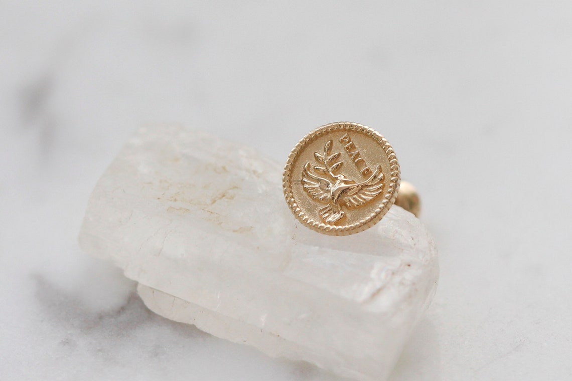 14k gold bird peace coin piercingOuter ConchFor HerFor | Etsy