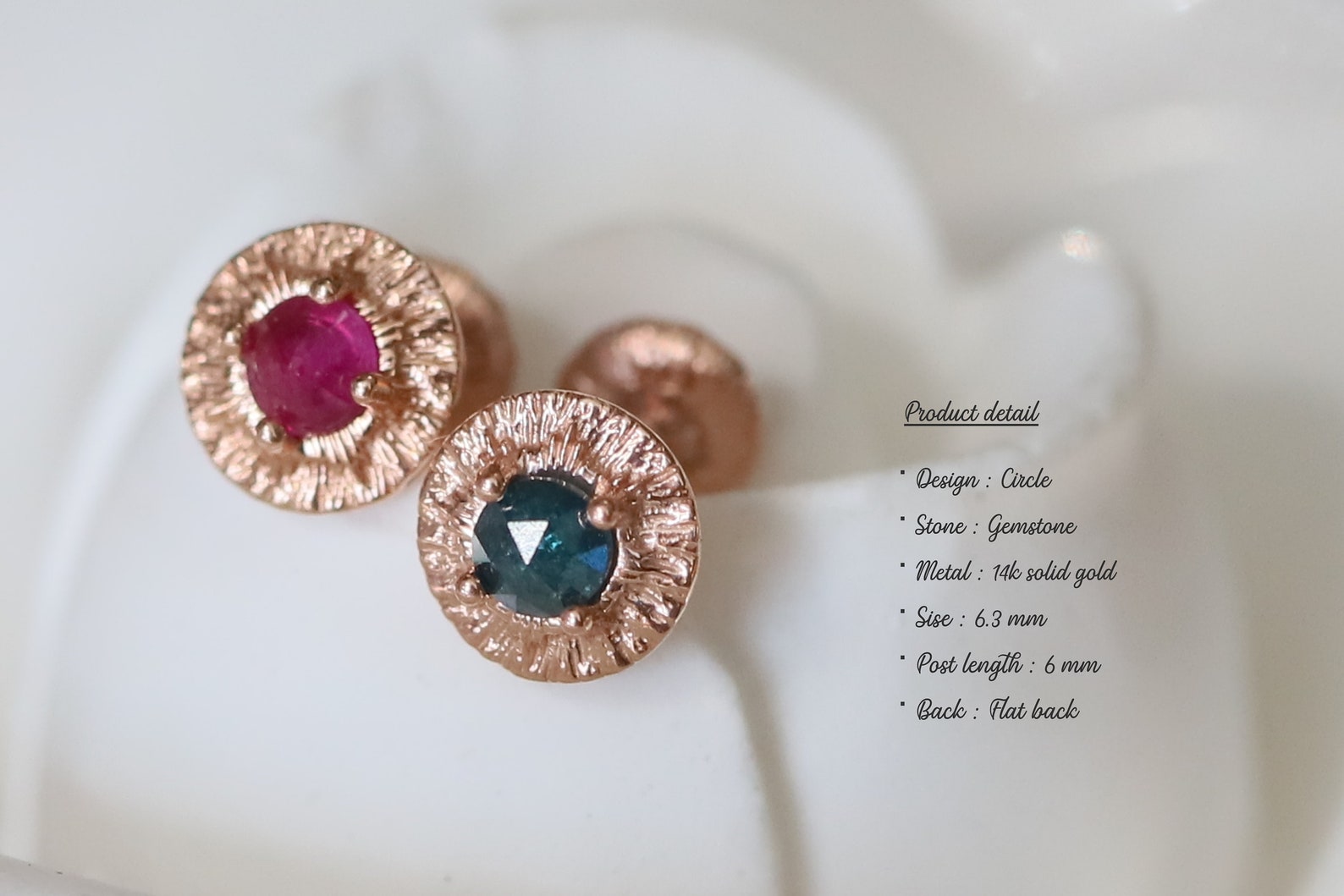 18g Delicate 14K Birthstone Labret Piercing, 14K Gold Flat Back Earring ...