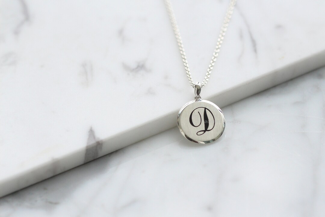 925 Sterling Silver Initial Charms Round Disc Charm Necklace ...