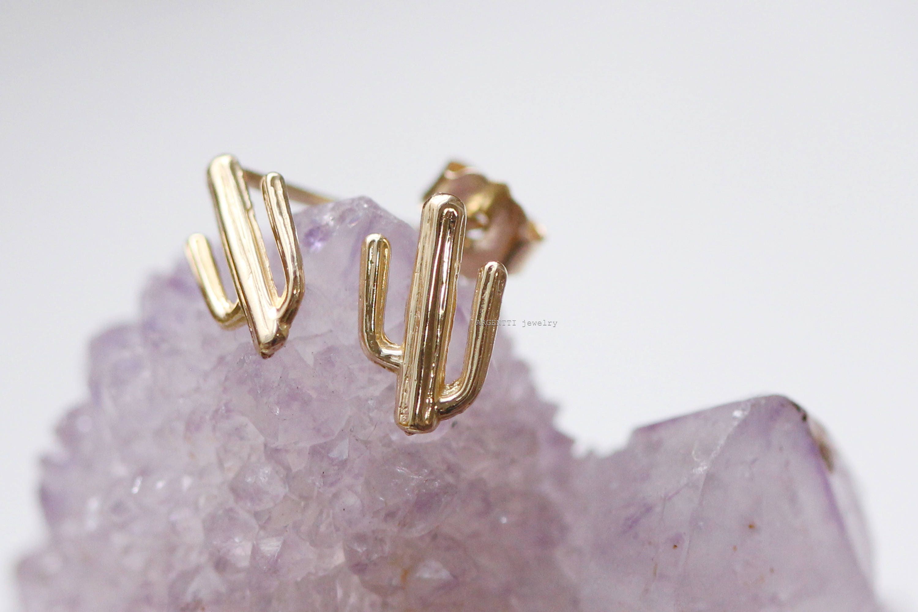 14K Gold Cactus Saguaro Studcactus Studsplant Jewelry | Etsy