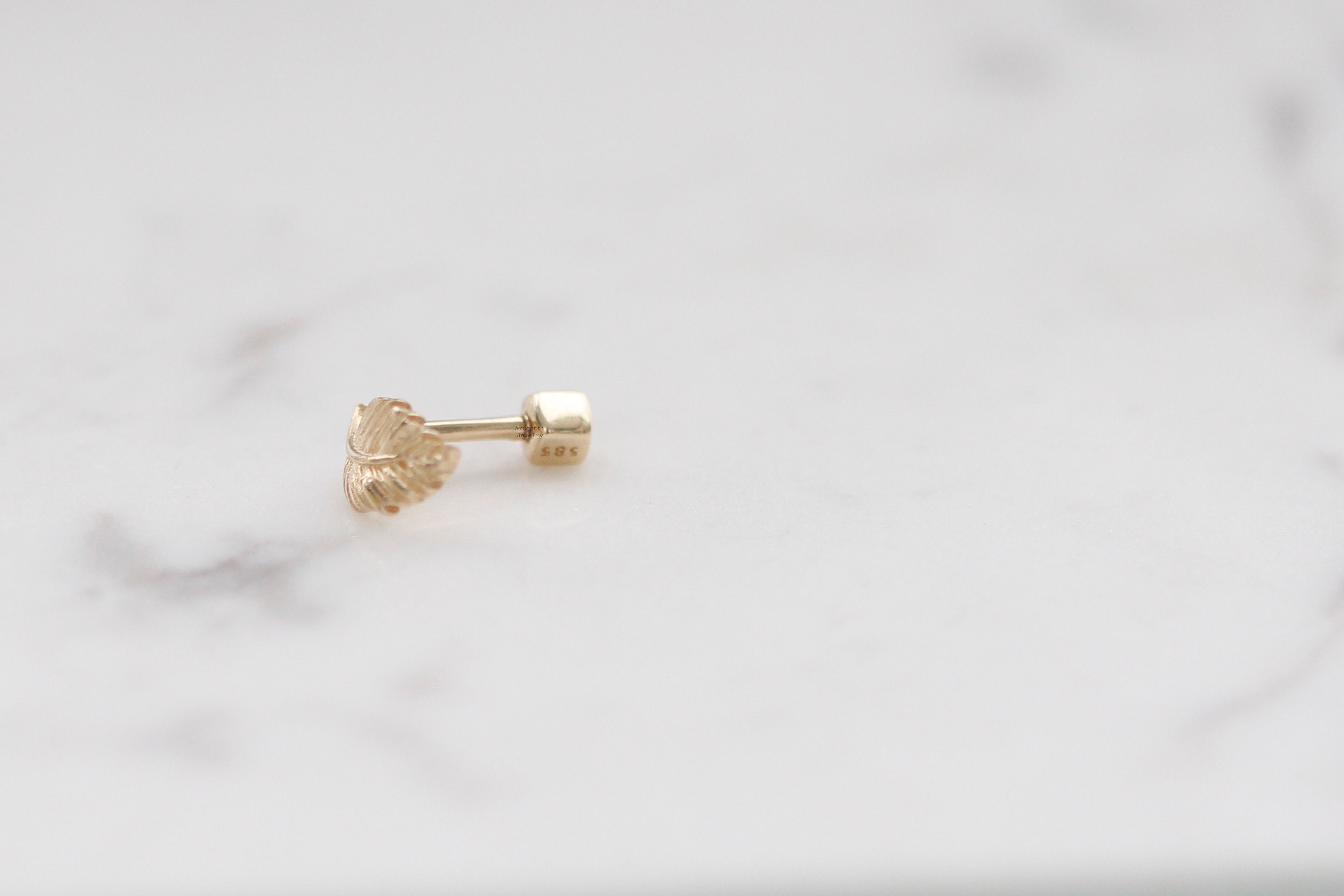 14K Gold Feather Screw Back Earringsfeather Earringouter | Etsy