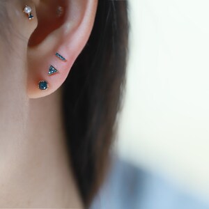 Delicate 14K Solid Gold Blue Diamond Piercings,gemstone Jewelry ...