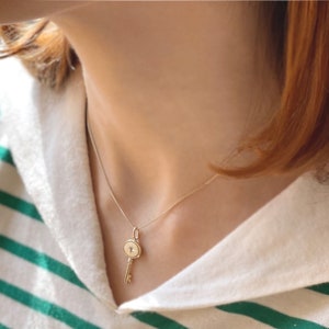 Delicate Key Pendant Solid 14k Gold Natural Cognac Diamond Key Pendant ...