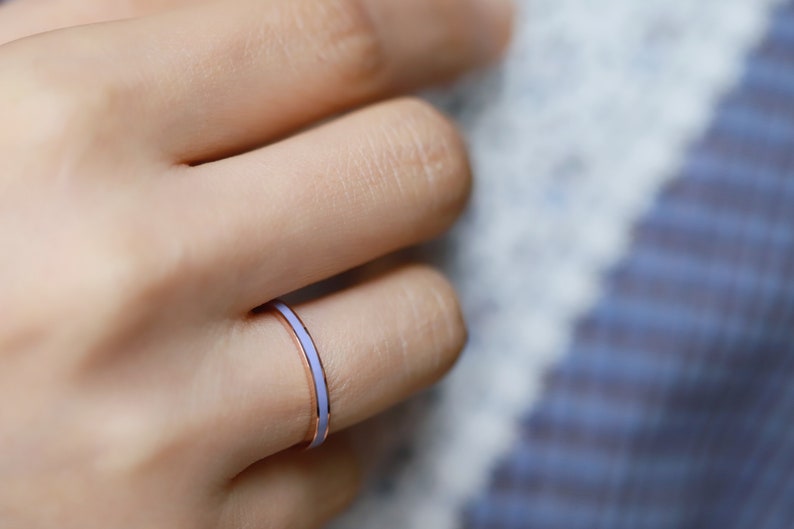 Tow Way Enamel & Cubic14k Gold Stacking Ringthin Solid Gold - Etsy