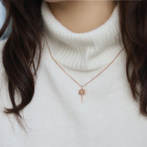 Delicate Key Pendant Solid 14k Gold Natural Cognac Diamond Key Pendant ...