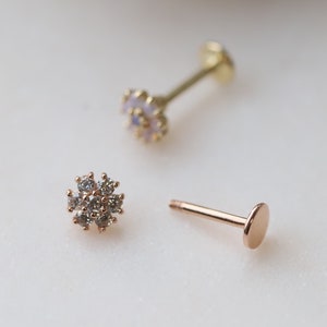 Super Tiny Flower 18 Gauge Flat Back Labret Piercing,delicate Gold ...