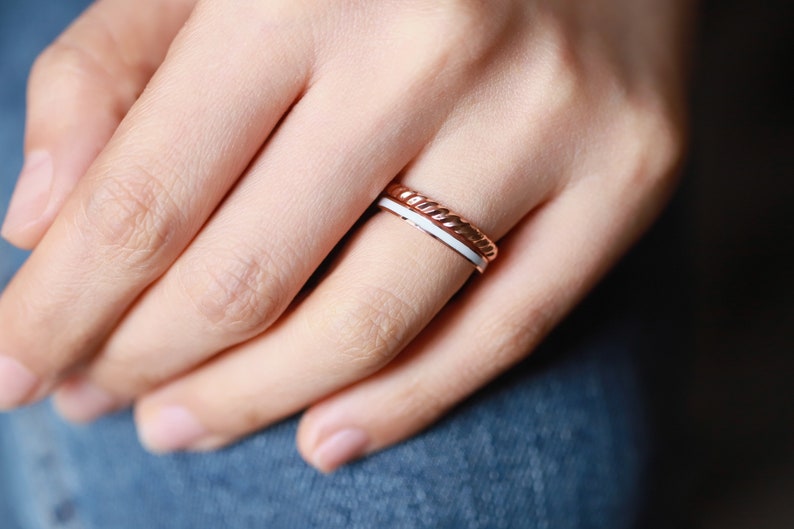 Tow Way Enamel & Cubic14k Gold Stacking Ringthin Solid Gold - Etsy