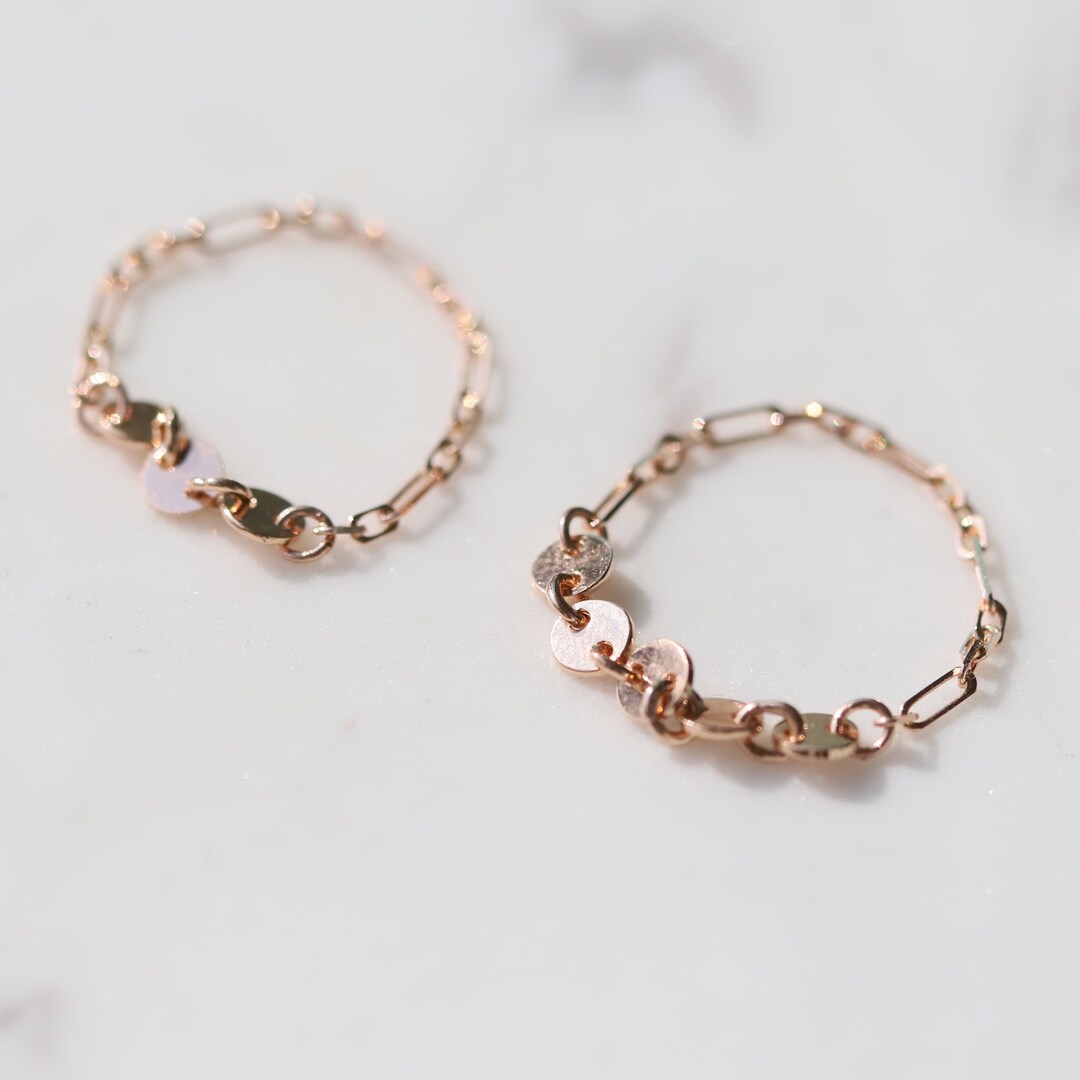 Disc Chain Ring in 14k Solid Gold thin Chain Ringchain - Etsy