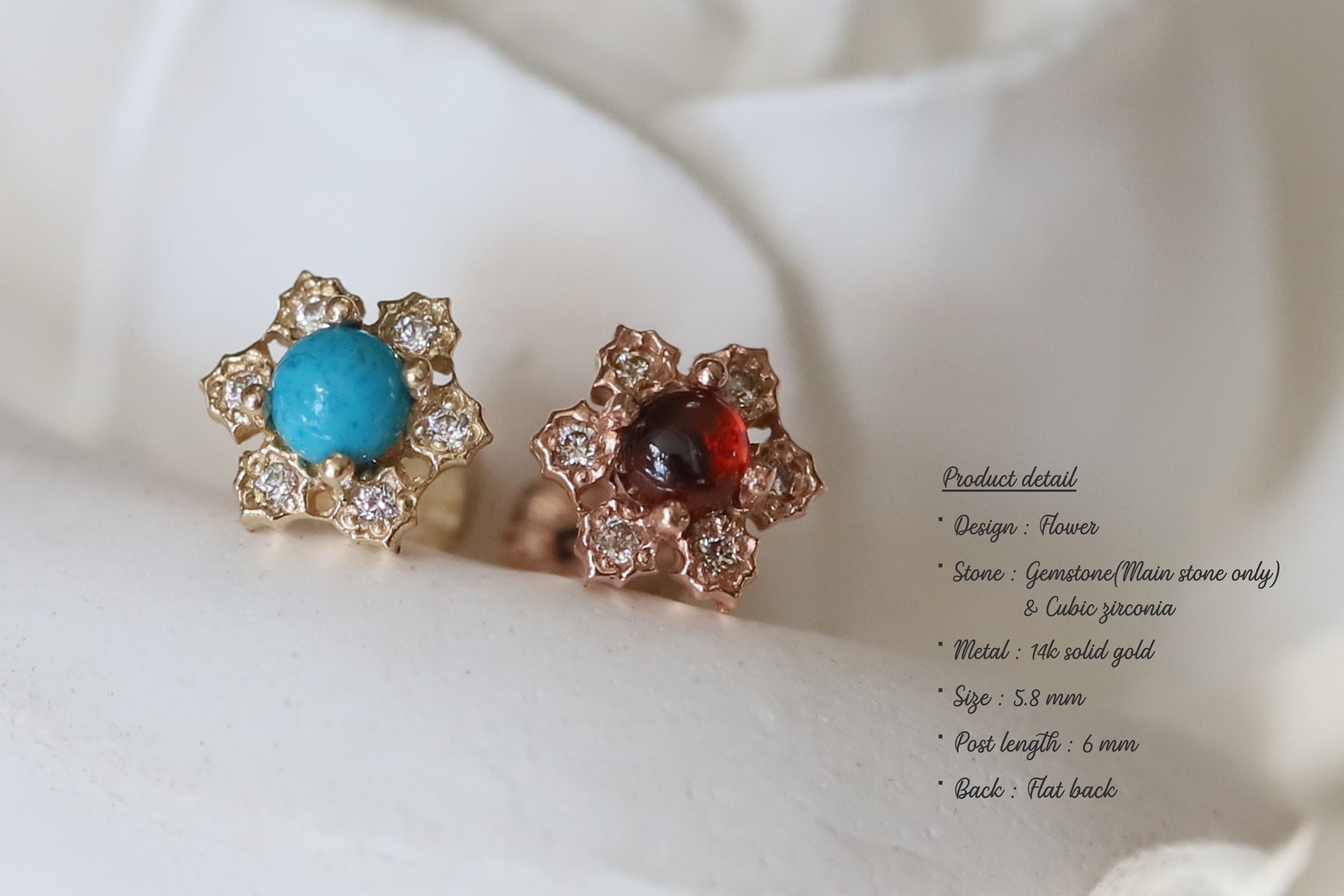 18g Delicate 14K Birthstone Labret Piercing, 14K Gold Flat Back Earring ...