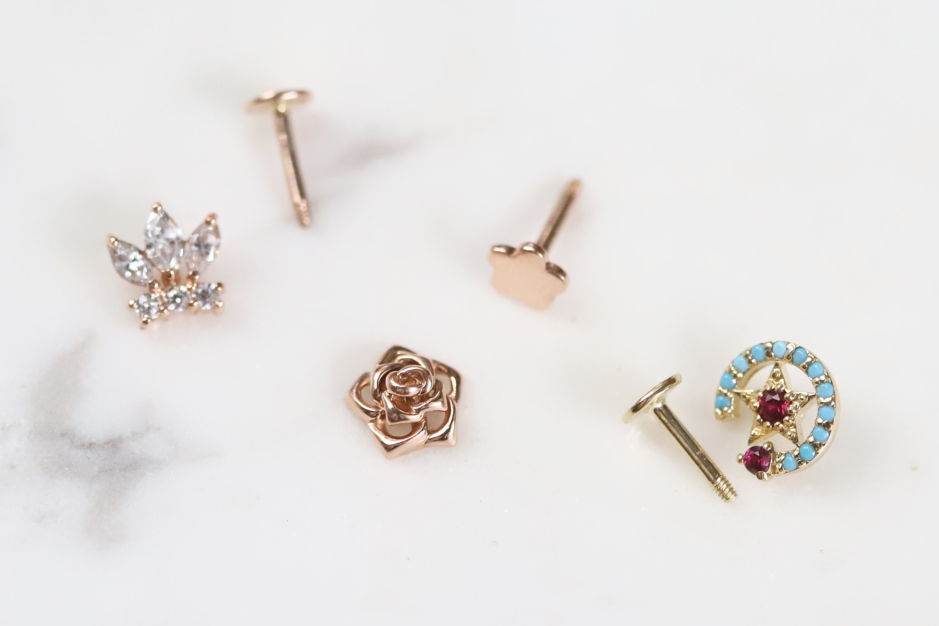 18G Delicate Flat Back Labret,delicate Gold Labret Piercing,helix ...