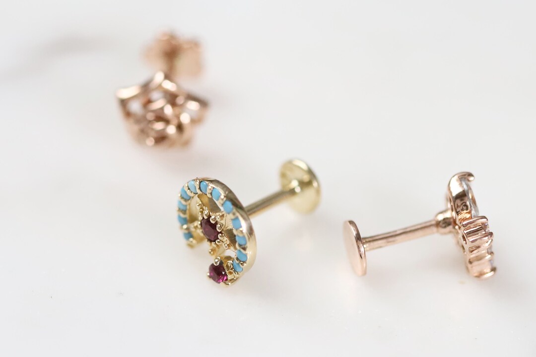 16G Delicate Flat Back Labret,delicate Gold Labret Piercing,helix ...