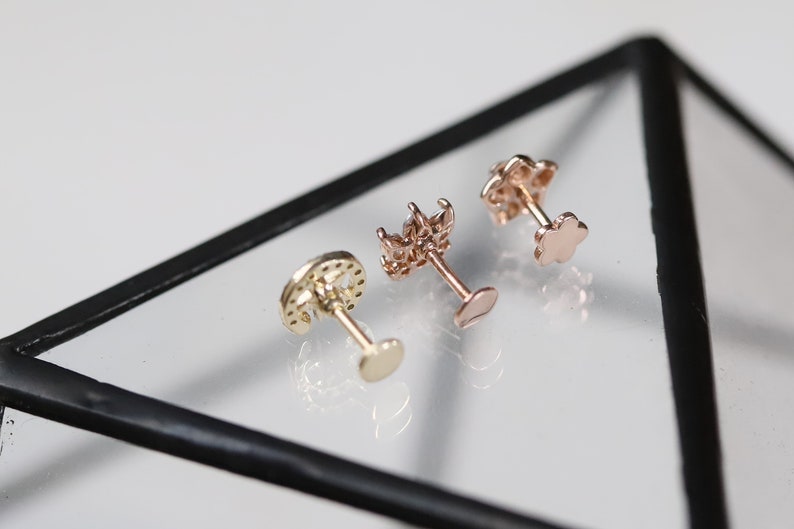 18G Delicate Flat Back Labret,delicate Gold Labret Piercing,helix ...