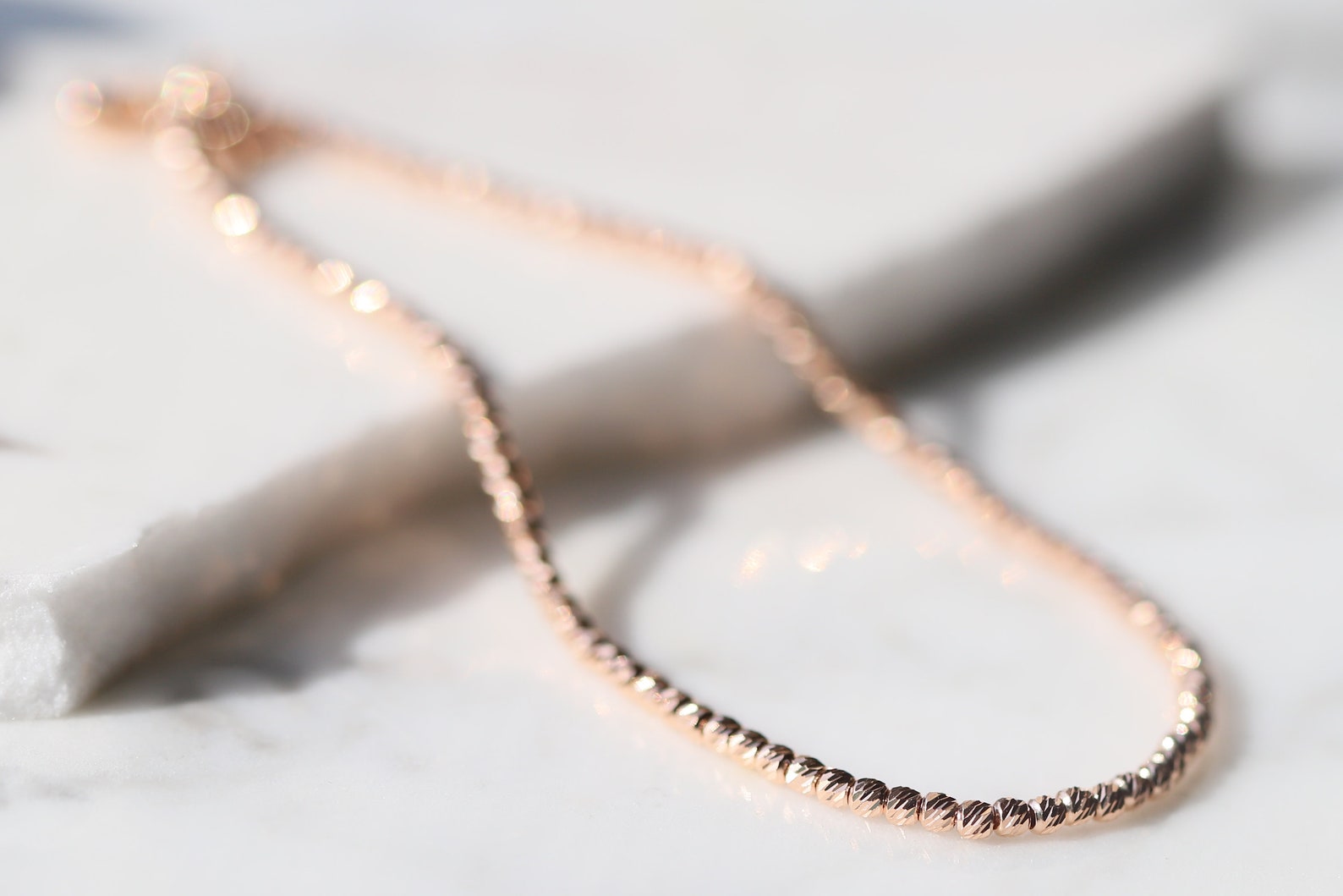 14K Solid Gold Beaded Chain Bracelet Shiny Choker Gold | Etsy