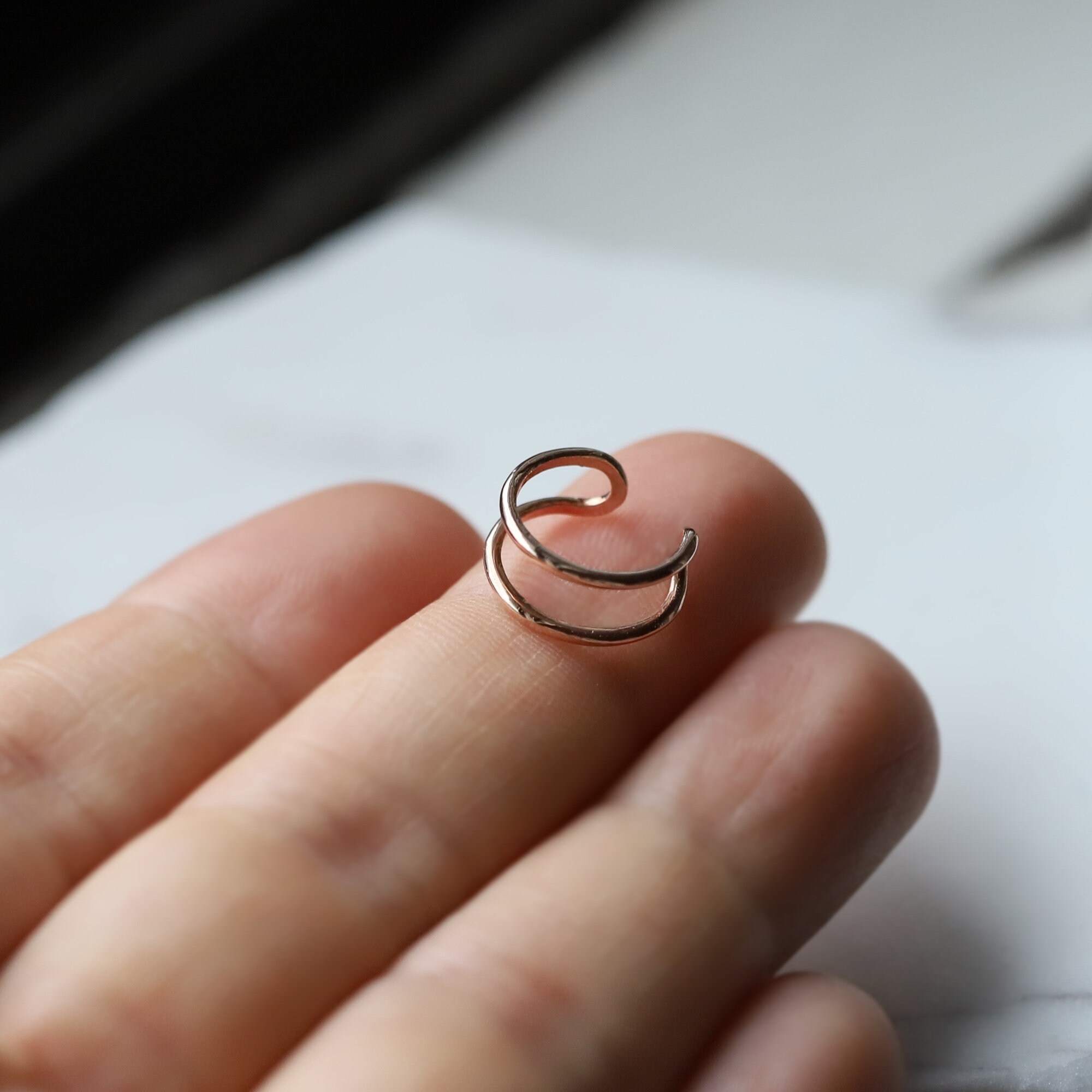 14k Solid Gold Two Rings Ear CuffSimple gold ear cuff no | Etsy