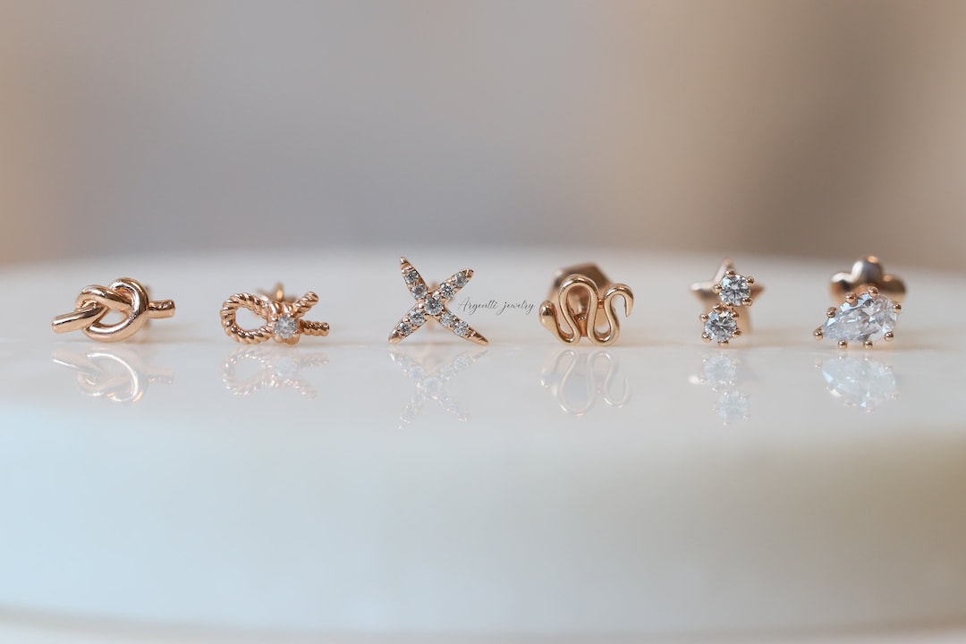 Tiny 18 Gauge Flat Back Gold Piercing,delicate Gold Piercing,helix ...