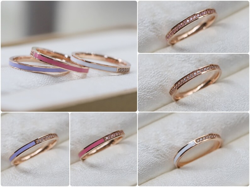 Tow Way Enamel & Cubic14k Gold Stacking Ringthin Solid Gold - Etsy