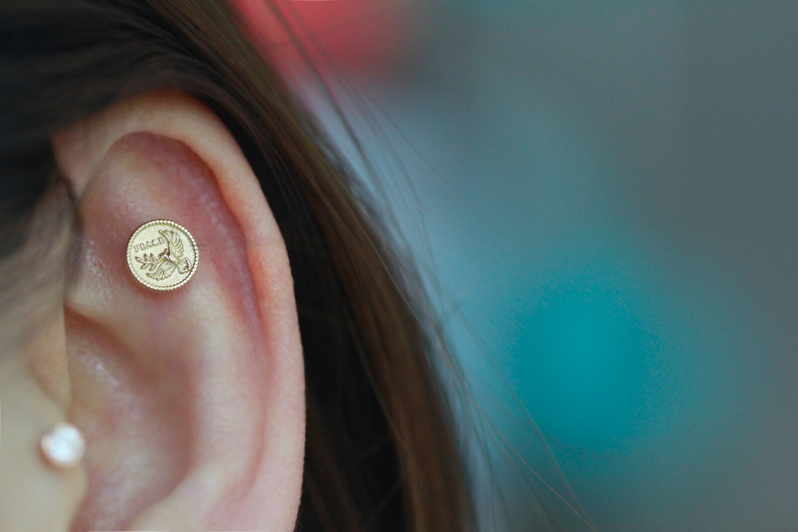 14k Gold Bird Peace Coin Piercing,outer Conch,for Her,for Mom,dainty ...