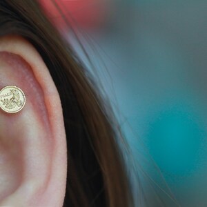 14k Gold Bird Peace Coin Piercing,outer Conch,for Her,for Mom,dainty ...