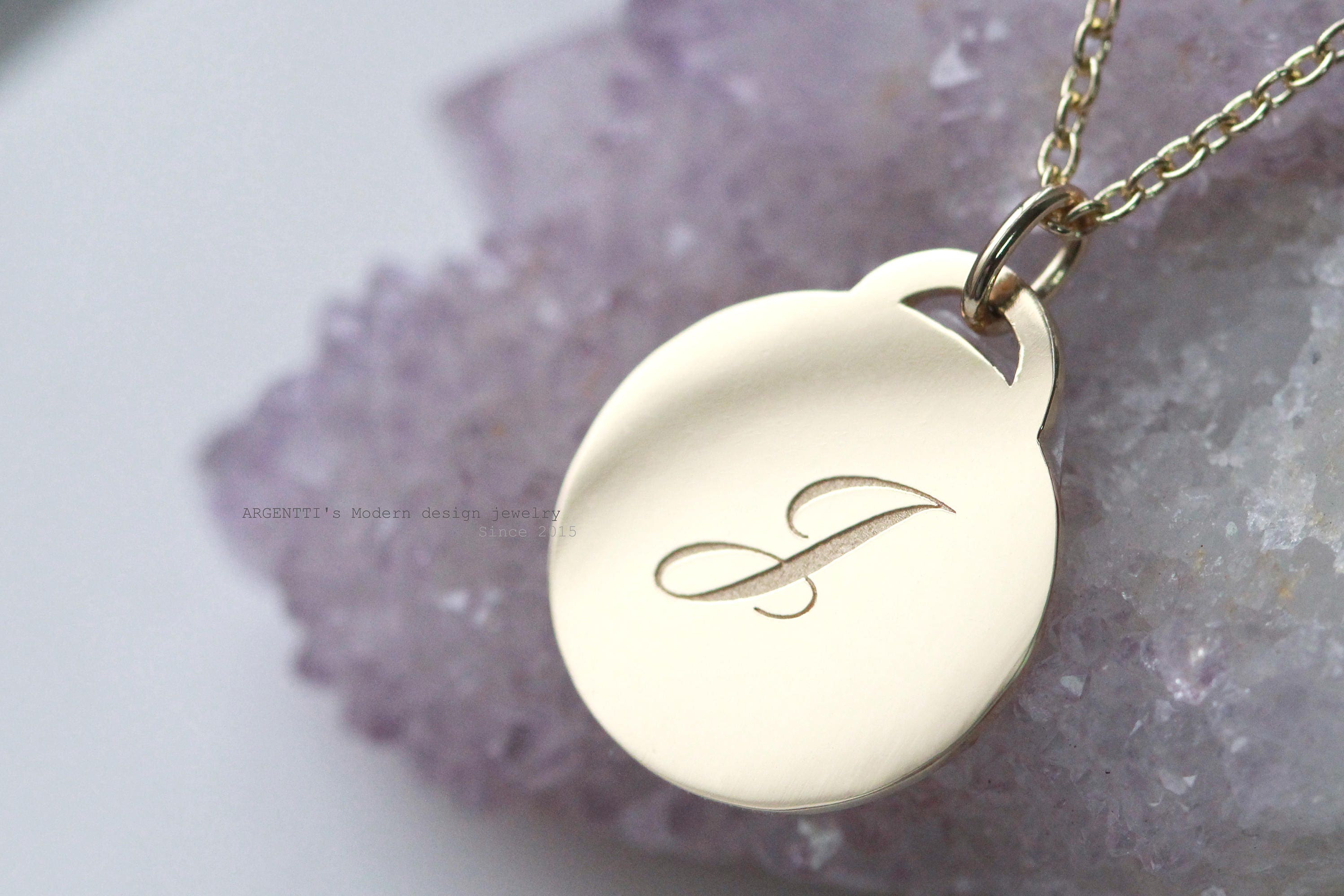 14k Solid Gold Initial Charms Round Disc Charm Necklace14k | Etsy