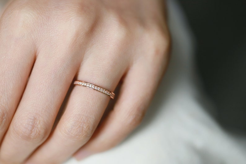 Tow Way Enamel & Cubic14k Gold Stacking Ringthin Solid Gold - Etsy