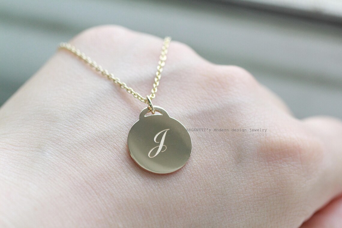 14k Solid Gold Initial Charms Round Disc Charm Necklace14k - Etsy