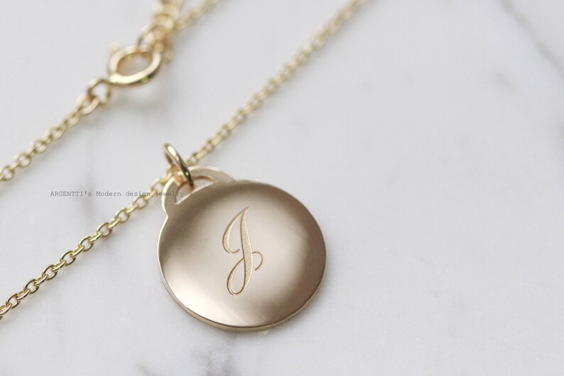 14k Solid Gold Initial Charms Round Disc Charm Necklace14k - Etsy