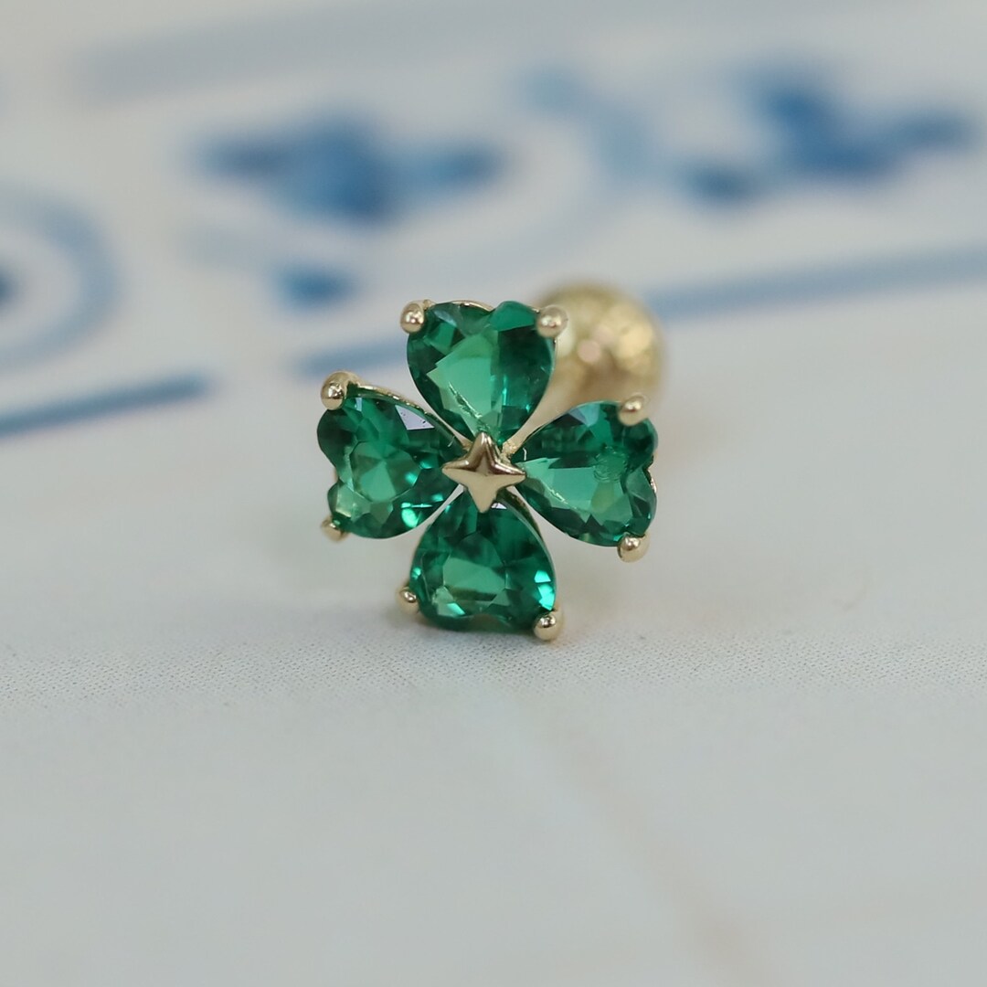 18G Delicate 14K Gold Four Leaf Clover Earrings,screw Back Earrings ...