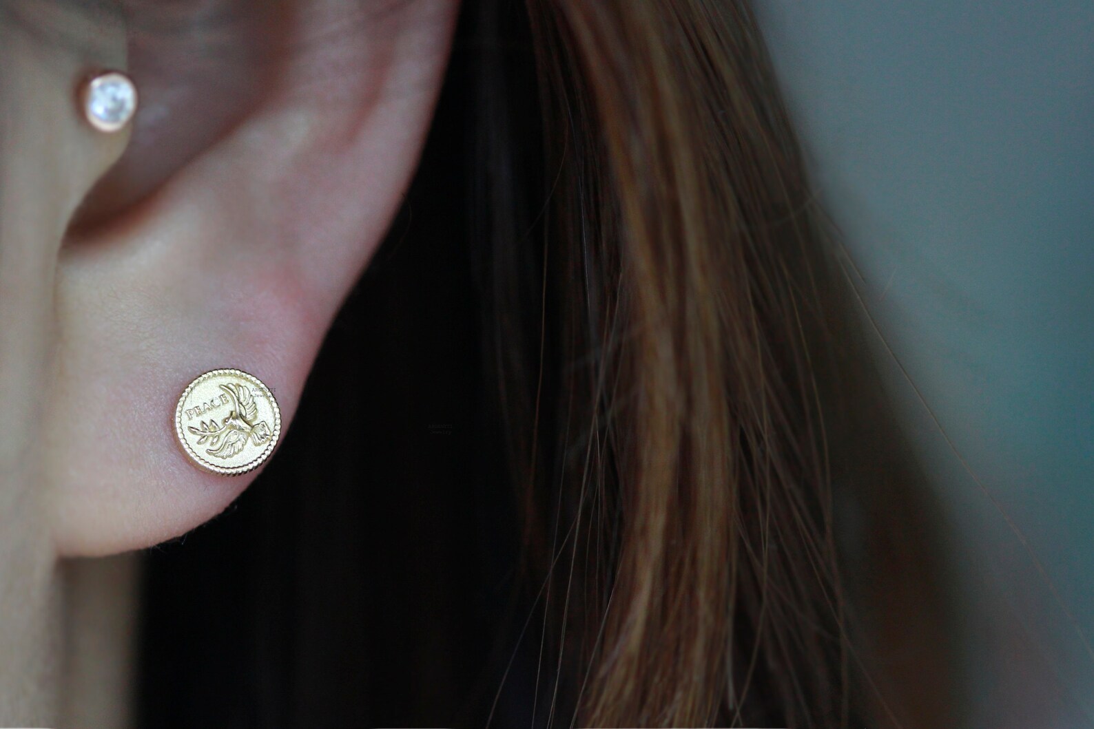 14k Gold Bird Peace Coin Piercing,outer Conch,for Her,for Mom,dainty ...