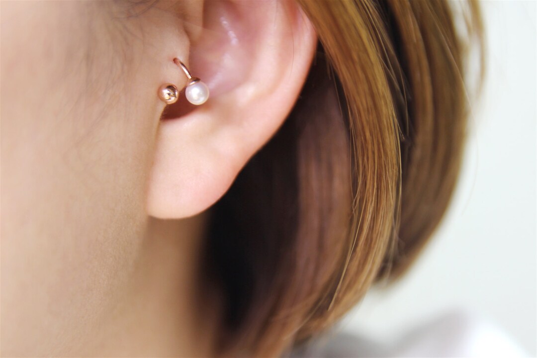 14K Gold Fresh-water Pearl Twist Piercing,screw Back Earrings,for Her ...