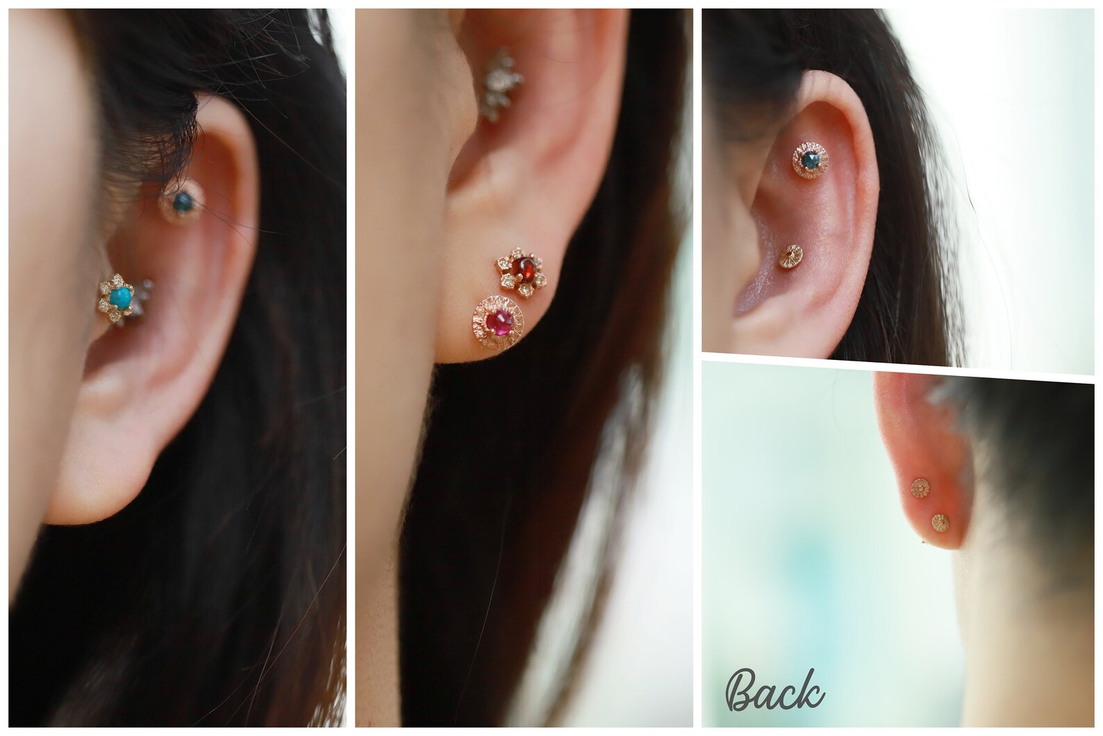 18g Delicate 14K Birthstone Labret Piercing, 14K Gold Flat Back Earring ...