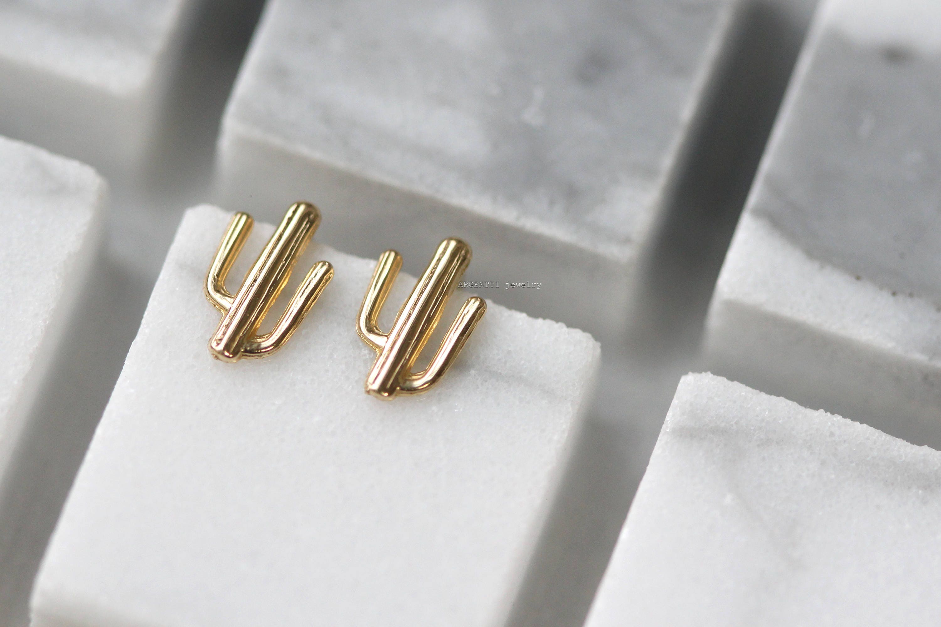 14K Gold Cactus Saguaro Studcactus Studsplant Jewelry | Etsy