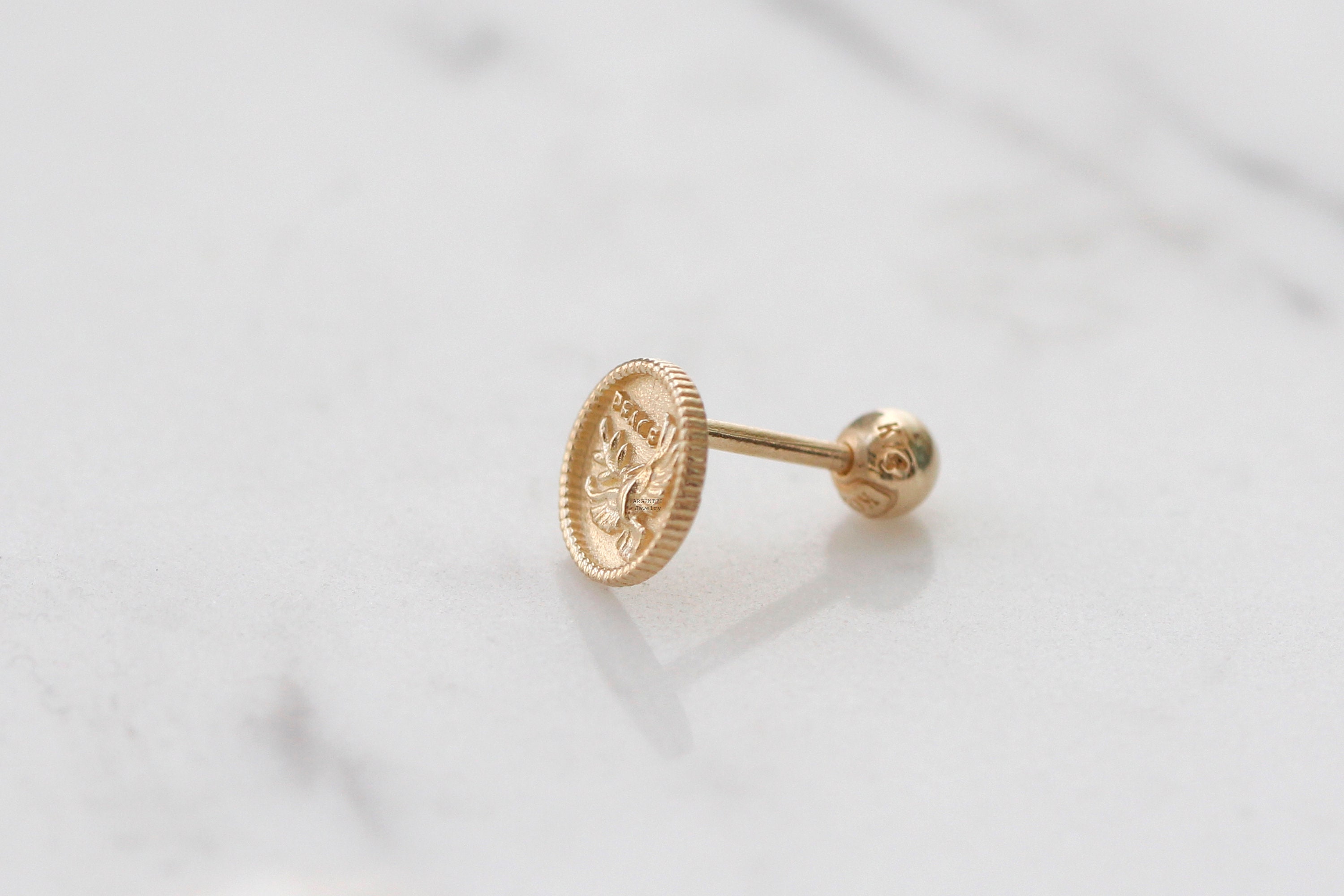 14k Gold Bird Peace Coin Piercing,outer Conch,for Her,for Mom,dainty ...