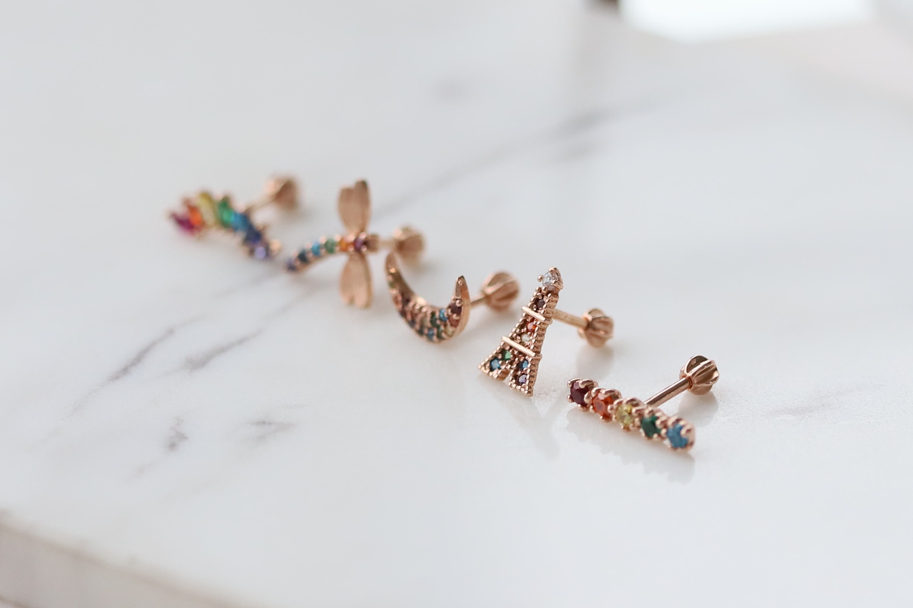 Delicate 18 gauge solid gold Rainbow PiercingHelix | Etsy