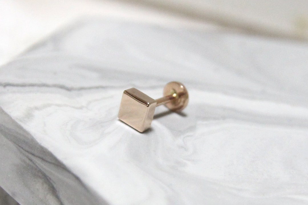 Delicate 14K Gold Solid Square Earring,flat Back Tiny Minimalist,screw ...
