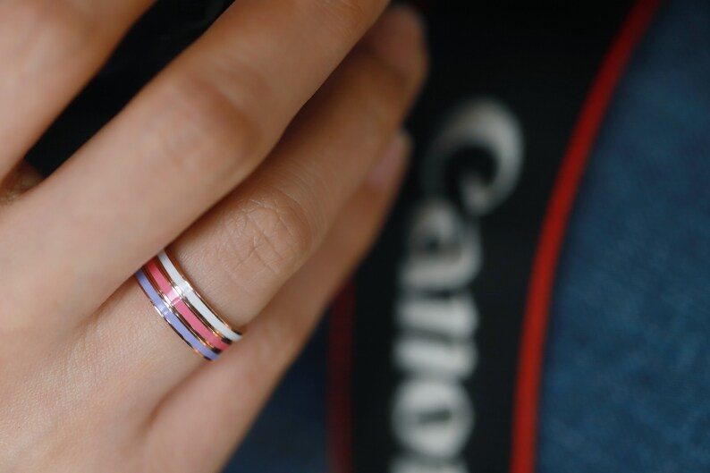 Tow Way Enamel & Cubic14k Gold Stacking Ringthin Solid Gold - Etsy