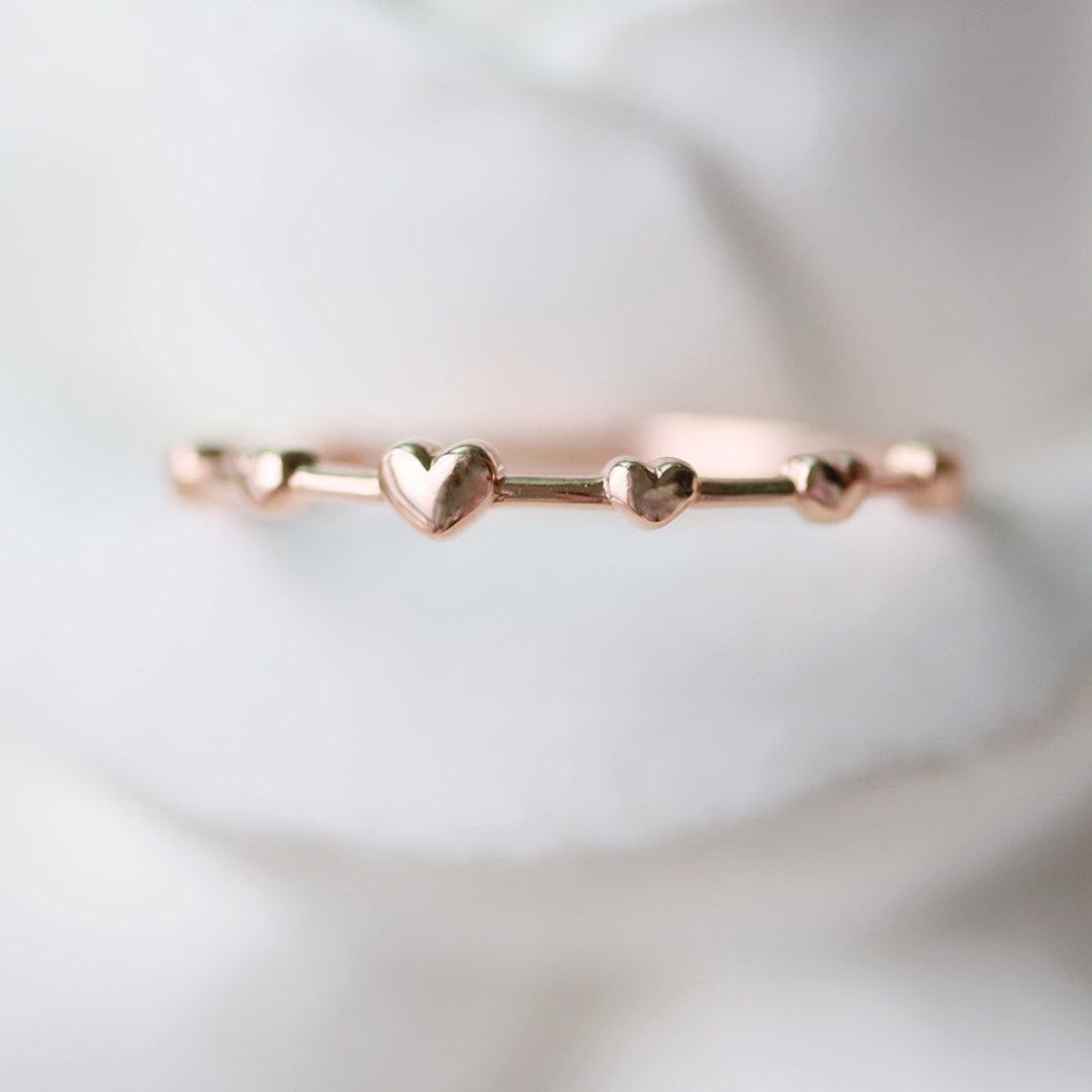 14k Solid Gold Tiny Heart Ring,thin Gold Ring,skinny Ring in 14k Gold ...