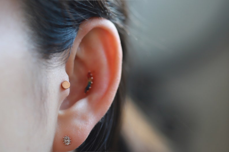 18g 16g Delicate 14K Solid Gold Two Way Piercing | Etsy
