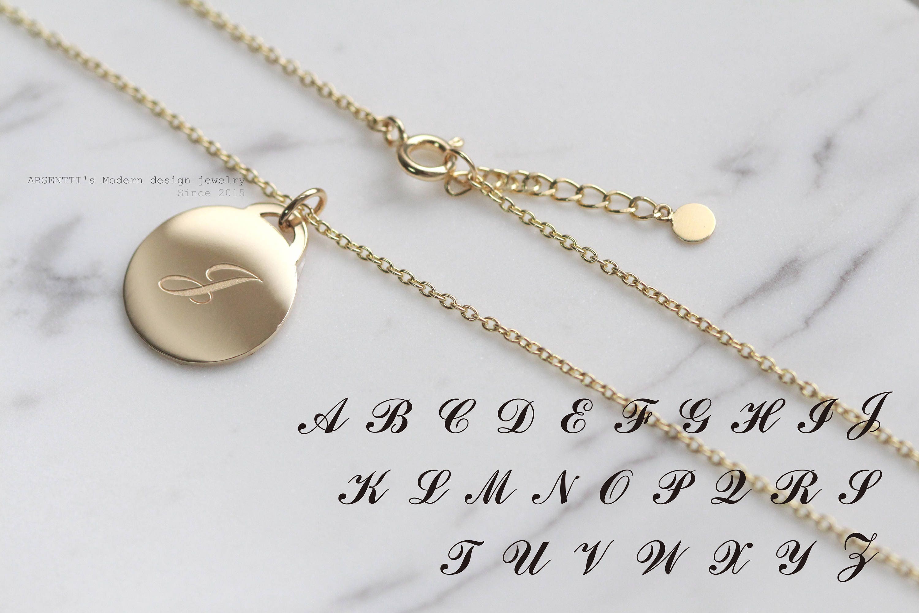 14k Solid Gold Initial Charms Round Disc Charm Necklace14k | Etsy