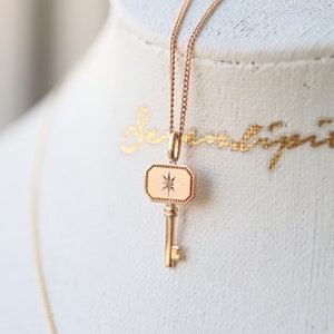 Delicate Key Pendant Solid 14k Gold Natural Cognac Diamond Key Pendant ...