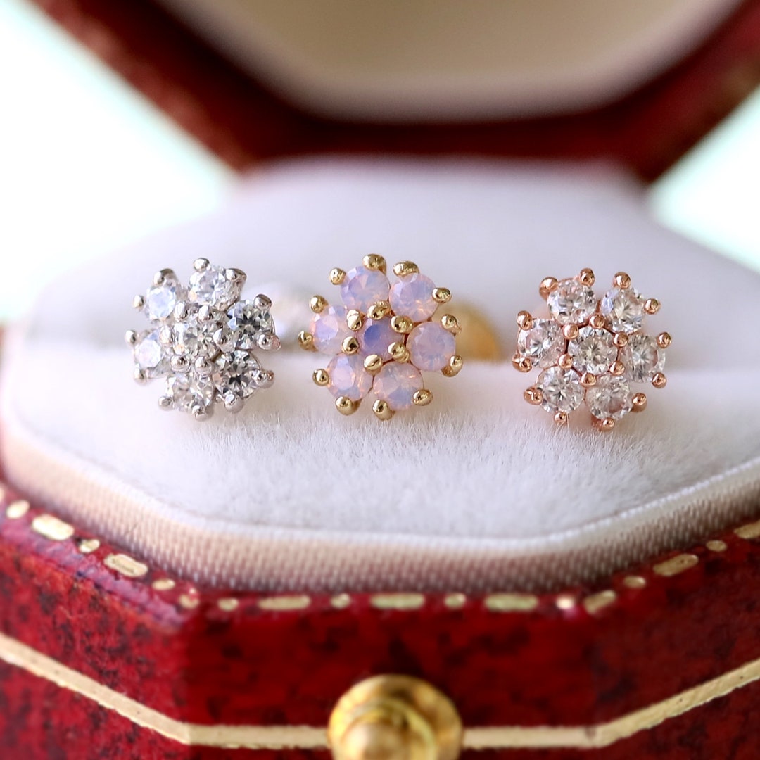 Super Tiny Flower 18 Gauge Flat Back Labret Piercing,delicate Gold ...