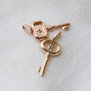 Delicate Key Pendant Solid 14k Gold Natural Cognac Diamond Key Pendant ...