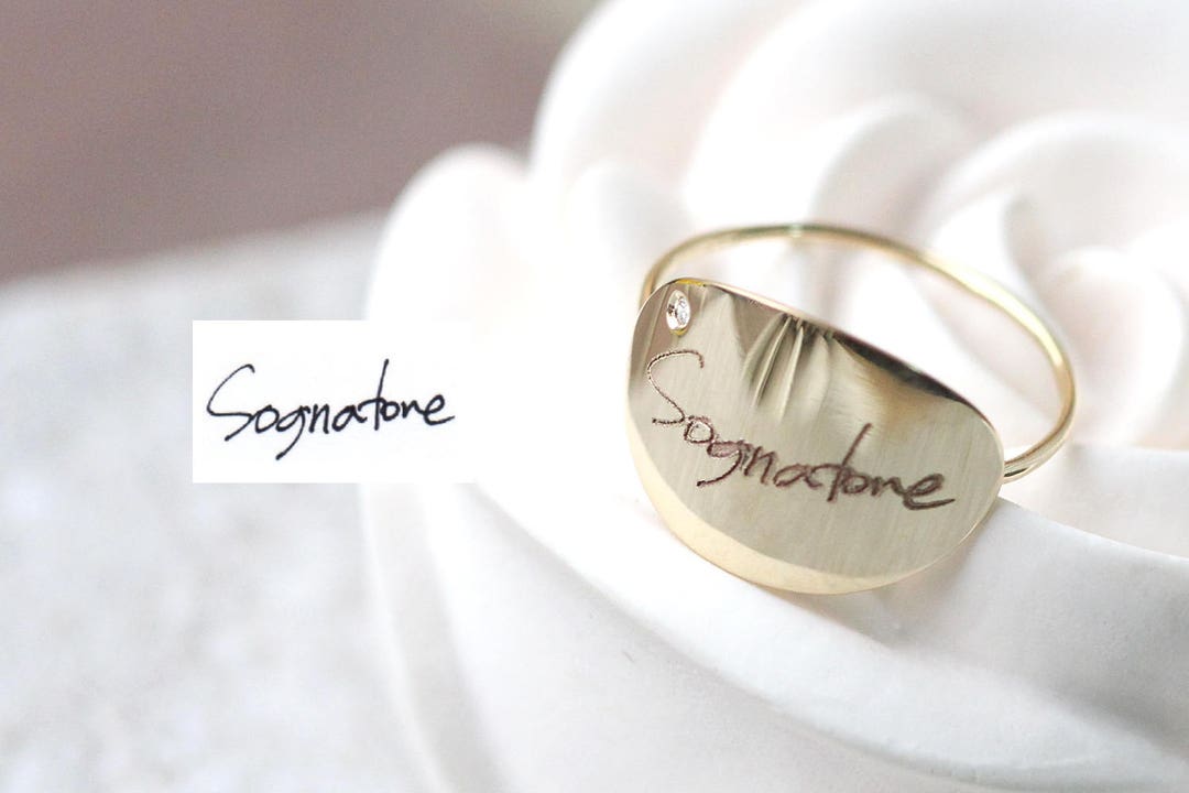14k Solid Gold Personal Handwriting Engraved ,personalized Handwritten ...
